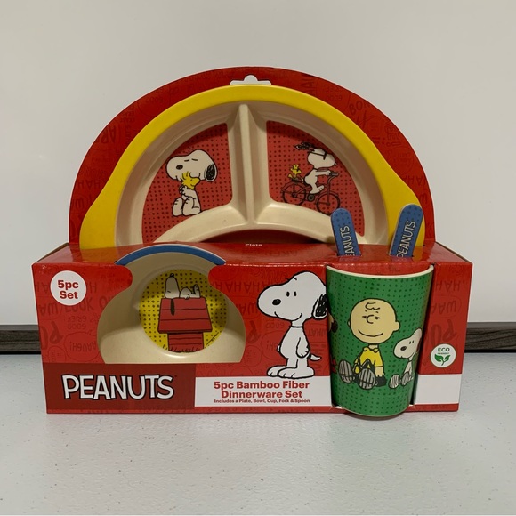 Peanuts | Dining | Peanuts 5piece Bamboo Fiber Dinnerware Setnwt | Poshmark